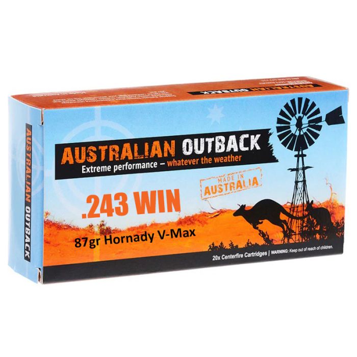 Australian Outback 243 WIN 87GR Hornady V-Max - 20 Pack | Extreme Gear